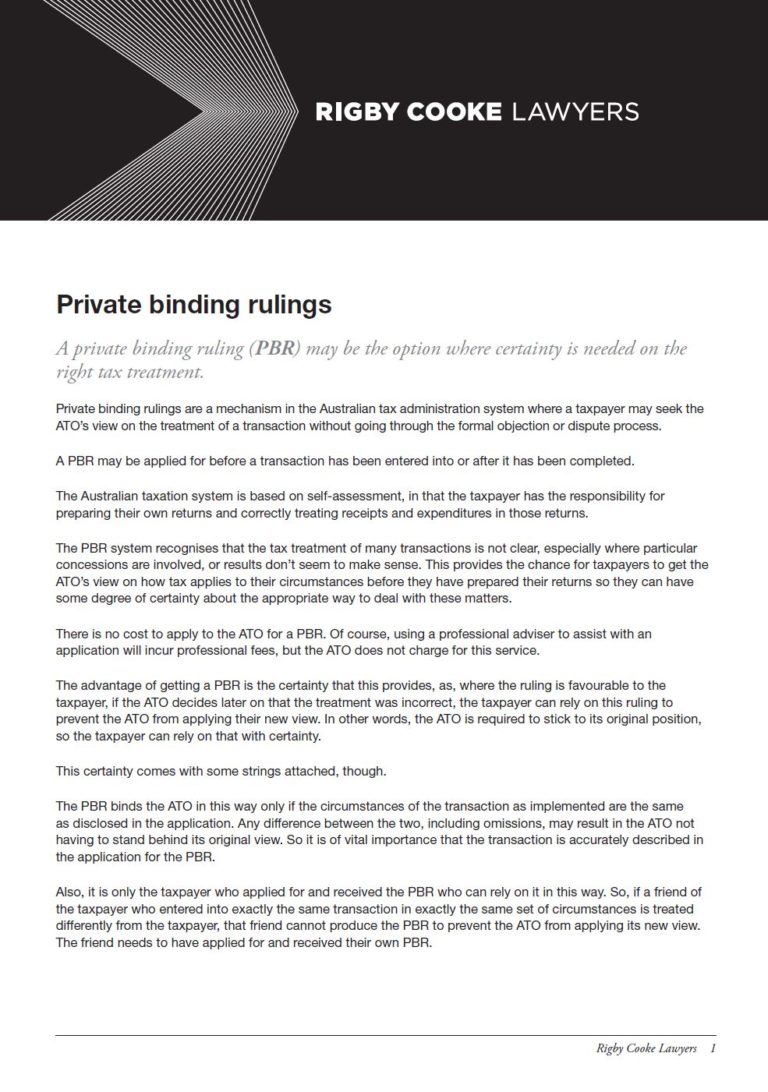 Private binding rulings - Rigby Cooke Lawyers
