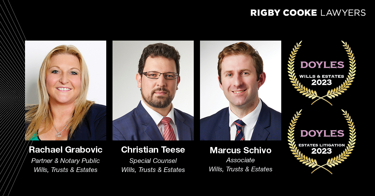 Rigby Cooke Lawyers' Rachael Grabovic, Christian Teese, Marcus Schivo ...