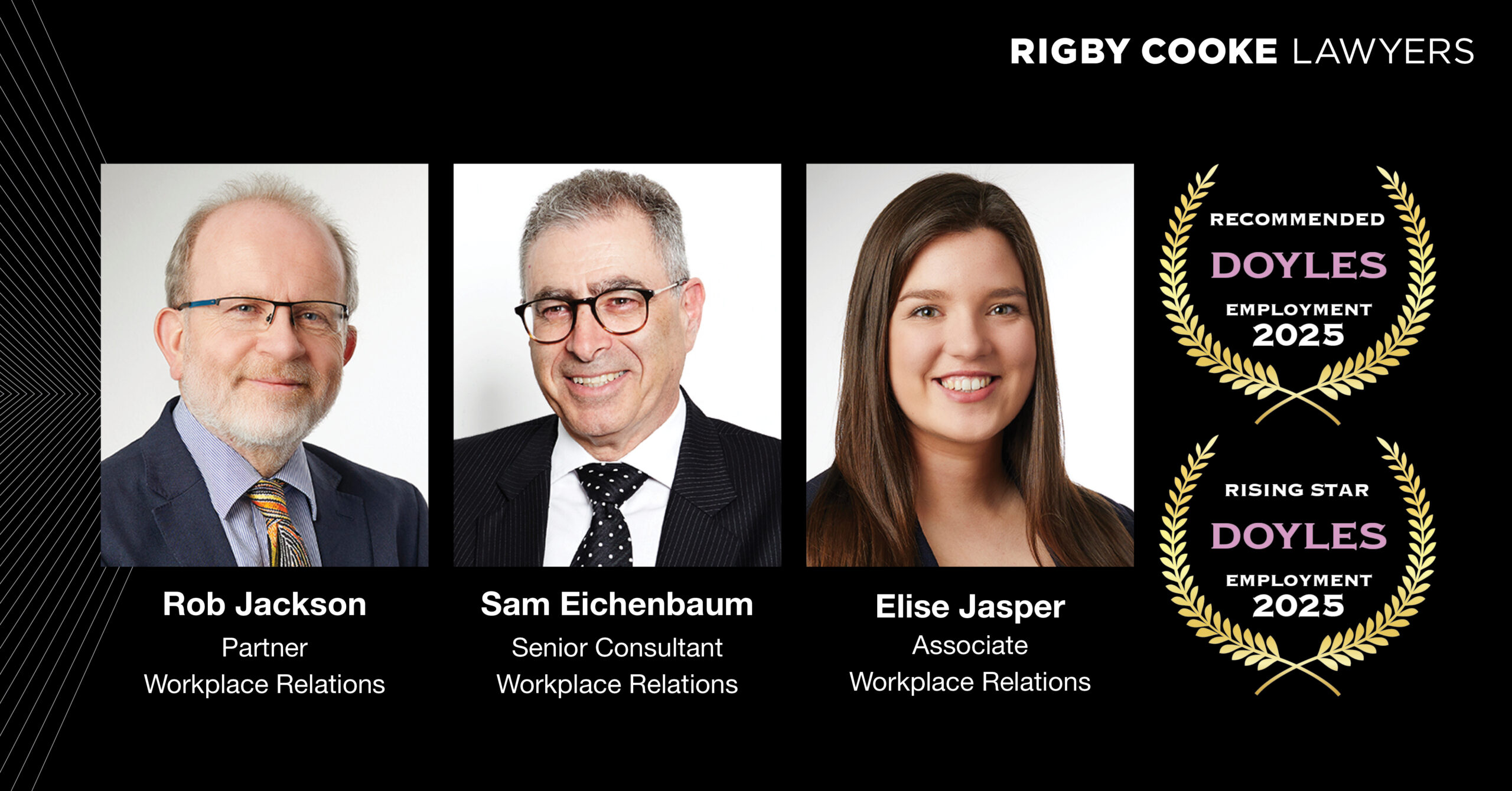 Rigby Cooke Lawyers’ Rob Jackson, Sam Eichenbaum, Elise Jasper, and ...